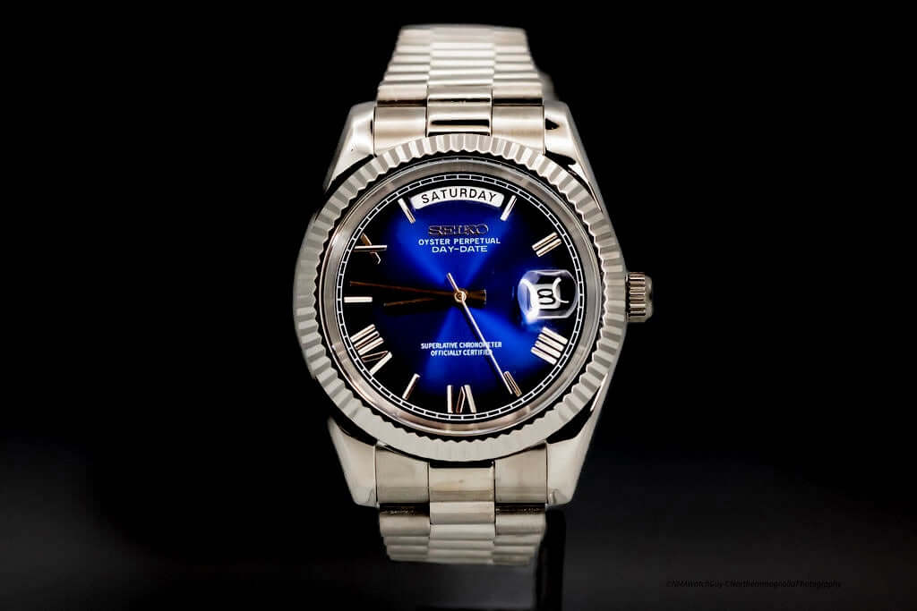 Seiko Mod Day-Date Blue Roman | Elegant Automatic Watch – Kingdom Watch ...