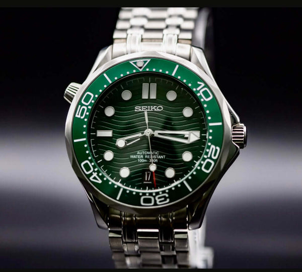 Seiko Mod Green Seamaster Watch - Unique 40mm Elegance – Kingdom Watch ...